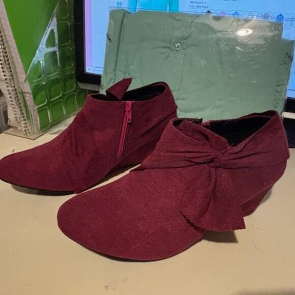 Angel Step | Shoes | Angel Steps Plum Faux Suede Zip Bow Ankle 3 Wedge ...